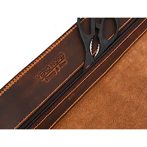 Leather Knife Roll Storage Bag, Elastic and Expandable 10 Pockets, Adjustable/Detachable Shoulder Strap, Travel-Friendly Chef Knife Case (Leather - Light Brown)