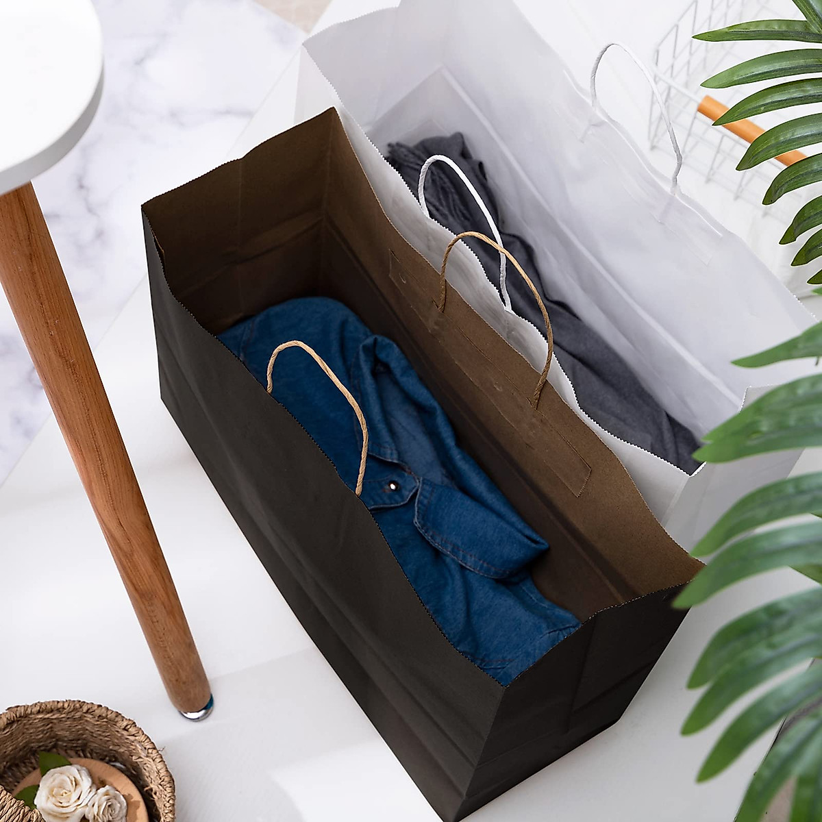 Eupako Kraft Paper Bags with Handles, 5.25x3.75x8 White Small Gift Bags, Kraft Shopping Bags, Party Favor Bags, Retail, Business, Merchandise for Valentine's Day, Mother's Day (Pack of 25)