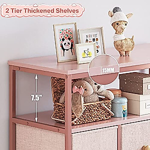 EnHomee Pink Dresser, Dresser for Bedroom with 7 Drawers, Chests of Drawers & Fabric Dresser for Girls Bedroom with Wood Top and Metal Frame, Nursery Dresser for Living Room, Closet, Entryway