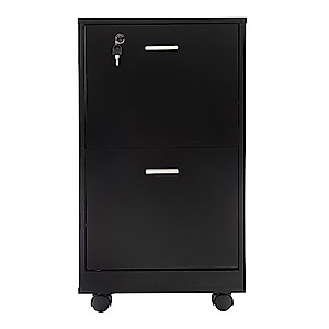 Lavish Home File Cabinet - 2-Drawer Cabinet with Lock and Deep Drawer Storage - Rolling Filing Cabinet for Under The Desk, Home, or Office (Black)