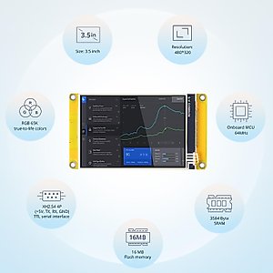 Nextion 3.5″ HMI Display Discovery Series NX4832F035 Resistive LCD-TFT Touch Screen 480×320, Nextion Display with Free Nextion Editor Software, Suitable for Medical Device, Racing Dashboard, etc.