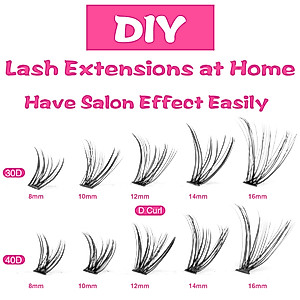 DIY Lash Clusters Eyelash Extension Kit 240 pcs 30D40D Individual Lashes with Lash Bond and Seal and Lash Applicator Tweezers D Curl 8-16mm Mixed Length Lashes by EYDEVRO