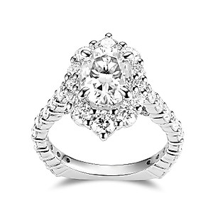 DovEggs Moissanite Engagement Rings for Women 4ctw 7X9mm Astro Oval GHI Color Cut Moissanite Floral Euro Shank Halo Anniversary Wedding Ring 14K Gold QUALITY Sterling Silver(6)