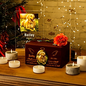 Bemaystar Pet Urns for Dogs Ashes - Custom Pet Ashes Keepsake Box, Personalized Pet Cremation Photo Urn, Wooden Pet Memorial Funeral Urns Box, Loss Pet Gift for Pet Lovers Medium 0-72lbs