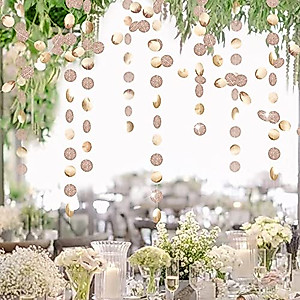 Decor365 Glitter Champagne Gold Decorations Paper Circle Dots Garland Party Streamers Bunting Backdrop Hanging Decor Banner/Wedding/Bachelorette/Bridal Shower/Christmas/New Year/Home/Engagement/