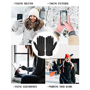 4 Pairs Womens Winter Gloves Warm Touch Screen Knit Fleece Gloves for Women Cold Weather (Black, Gray, Pink, Beige, One Size)