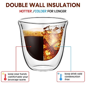 2 oz Espresso Glass Cups Set of 8, Double Wall Espresso Shot Glasses Clear Insulated Coffee Mug for Espresso Cappuccino Latte