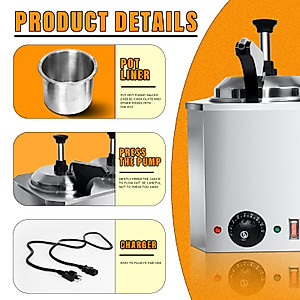 Nacho Cheese Dispenser, 4.8 QT Nacho Cheese Warmer, Stainless Steel Popcorn Butter Dispenser, with Pump 650W Nacho Cheese Machine, 30-110℃ Temp Adjustable, for Heating Caramel Cheese Chocolate