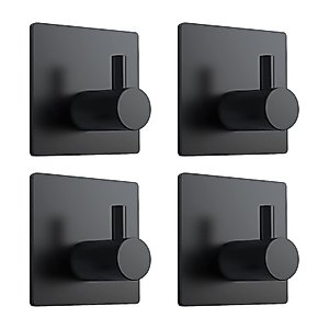 DakGagMah Adhesive Towel Stainless Steel Hooks Heavy Duty Stick on Wall Hooks Shower Hooks for Bathroom Kitchen Hoom Door-4 Packs (Black)