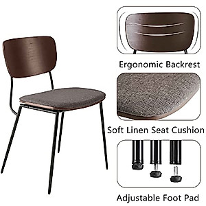 ESSIZOLE Dining Chair, Modern Linen Kitchen Dining Room Chairs Set of 2, Side Chair with Wood Back, Upholstered Armless Chairs with Metal Legs for Dining Room, Bedroom（Matte D-Brown+Grey）