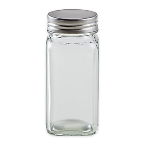 RSVP International Kitchen Storage Collection Glass Spice Jars, Square, 4-Ounce, Clear/Stainless Steel