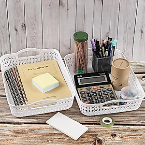 Loiycg 6-Pack Plastic Storage Basket Tray, Large Organizer Basket, White