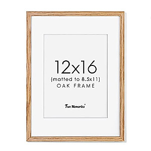 12x16 Picture Frame, Natural Solid Oak Wood Frame 12 x 16, 12"x16" Wood Frame with Tempered Glass, 12x16 Frame Matted to 8.5x11, Poster Frame 12x16 for Wall Decor