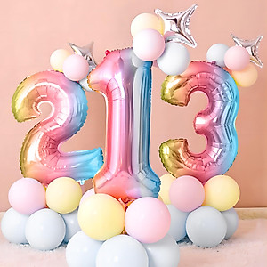 40 Inch Giant Rainbow Number 3 Balloons, Birthday Balloons, Helium Mylar Foil Big Number Balloons for Birthday Party Decorations, Kids' Birthday Anniversary Party Baby Shower Unicorn Parties