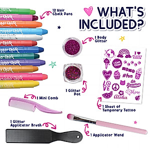 Purple Ladybug 12-Color Hair Chalk for Girls - Washable Temporary Hair Dye, Fun Gift for Kids 7-11, Great for Birthdays, Valentine's & Easter