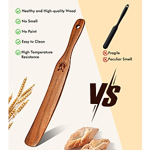 Skinny Spurtle for Sourdough Starter, Mixing, Reaching Bottom of Jar, Dough Whisk, 100% Natural from High Moist Resistance Teak, Spurtles Kitchen Tools Wooden Kitchen Utensils for NonStick Cookware