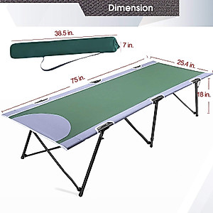 PORTAL Portable Adults Outdoor Bed Camp Cots for Sleeping with Carry Bag for Home, Travel, Office, Beach, Support up to 300lbs, Green