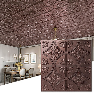 Art3d Drop Ceiling Tiles 2x2, Glue-up Ceiling Panel, Fancy Classic Style, Antique Copper