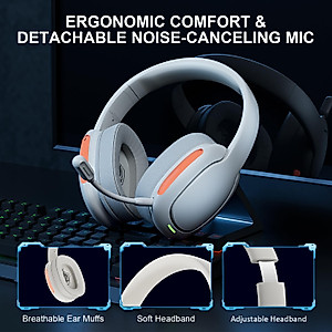 YOTMS Wireless Gaming Headset, 2.4GHz Wireless Headset for PC, PS4/PS5, Switch, Long Battery Up to 30h, 7.1 Surround Sound, Detachable Microphone, 3.5mm Wired Jack for Xbox (Beige)