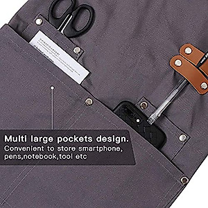 Chef Apron,Cross Back Apron for Men Women with Adjustable Straps and Large Pockets,Canvas,M-XXL (Grey)
