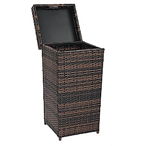 Ochine Large Rattan Trash Can with Top Cover Iron Frame, Wicker Kitchen Trash Basket Large Brown Wicker Waste Basket with Lid Wastebasket Poolside Garbage Can Outdoor Waste Bins Indoor Laundry Basket