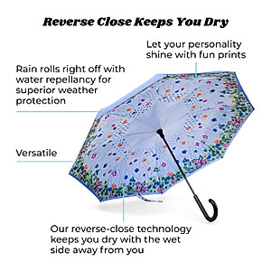 totes InBrella Reverse Close Umbrella, Invisible Water Repellent Coating, Auto Close