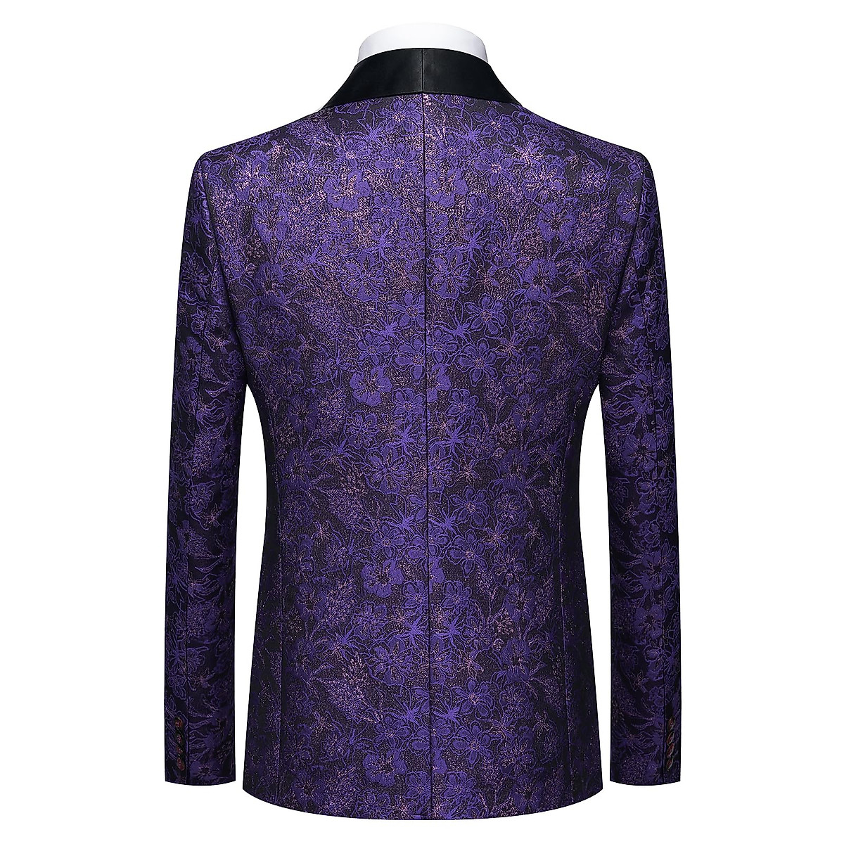 Tuxedo Suits for Men 3 Piece Regular Fit Men's Suit Set Floral Pattern Blazer Jacket Waistcoat Pants Purple L