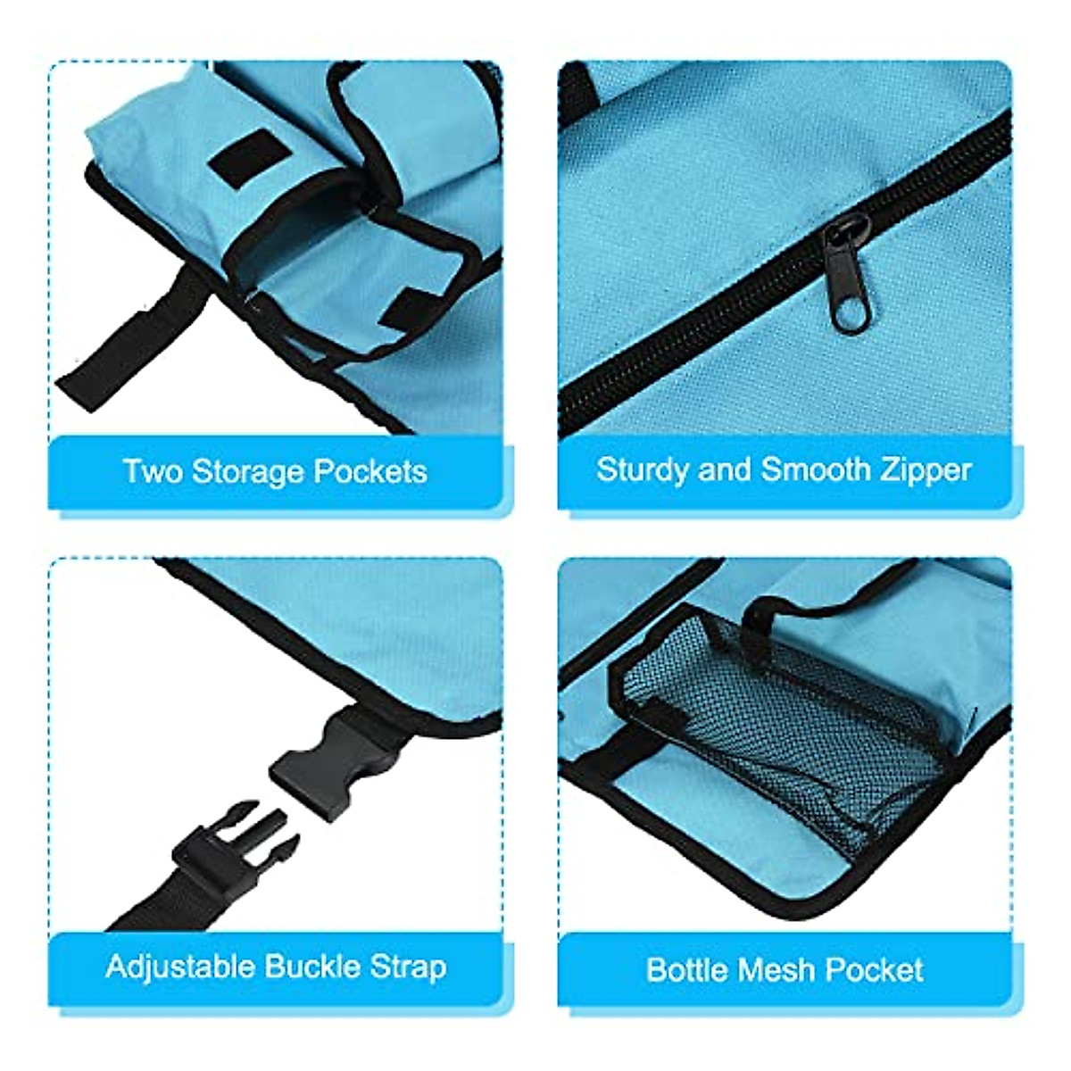 PATIKIL Chair Armrest Organizer, Waterproof Beach Chair Hanging Storage Pouch Snack Magazine Arm Rest Bag with 4 Pockets for Outdoor Camping, Light Blue