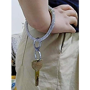 Bling Buy Rhinestone Wearable Keyring Bangle Sparkle Bracelet keychain Wristlet Key Chain for Women, Silver, 3 Inch