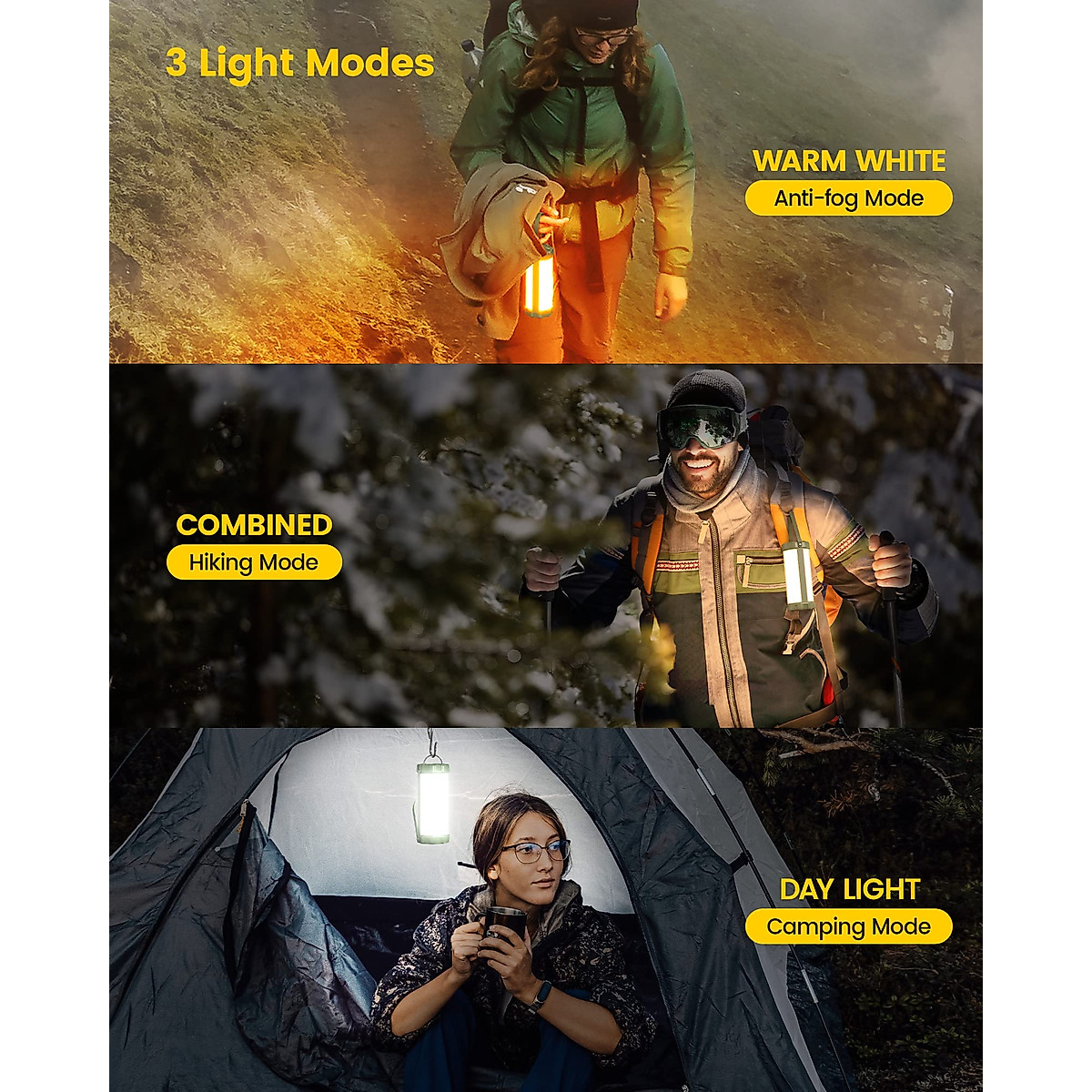 Glocusent Survival Camping Lantern, 106LED with 5 Brightness, Up to 1200LM, 3 Modes & SOS, Rechargeable for 80hrs, IP68 Waterproof, Small & Light, Emergency Light for Blackout, Hurricane, Hiking