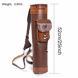 TOPARCHERY Traditional Shoulder Back Quiver Bow Leather Arrow Holder with Large Pouch Handmade Straps Belt Bag Brown