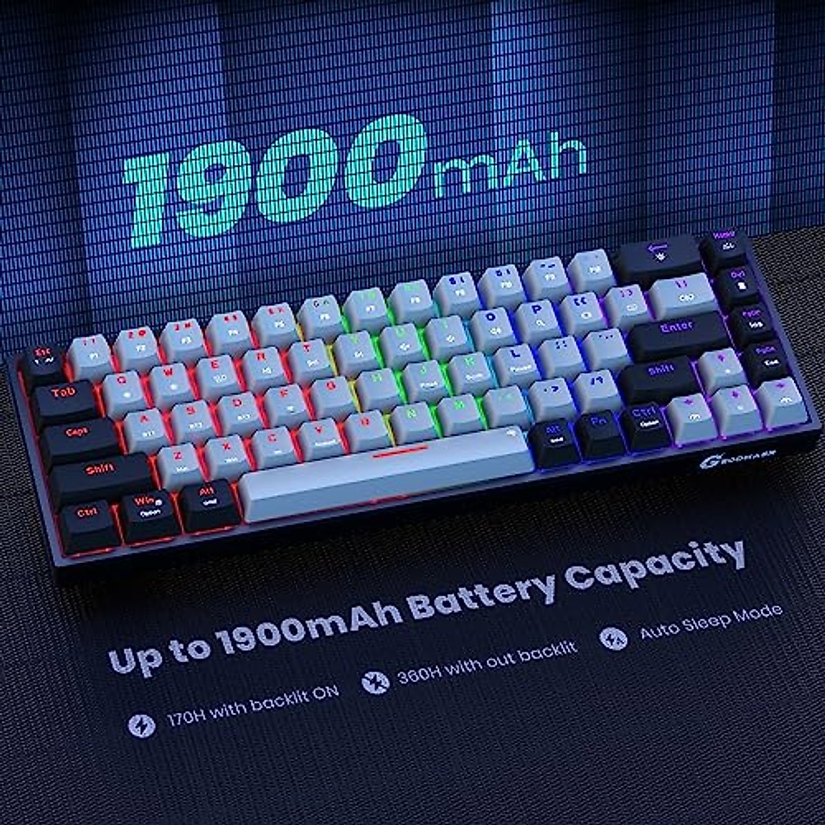 GEODMAER 65% Wireless Mechanical Gaming Keyboard, Triple Modes 2.4G/Bluetooth/Wired RGB Backlit Gaming Keyboard, Wireless Red Switch Mechanical Keyboard, Compact Wireless Keyboard for PC Win Mac Gamer