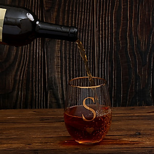 MOMRNTAIL Initial Gift 15oz Stemless Wine Glass Tumbler Cup Graduation Gifts for Her Monogrammed Gifts for Women Men Birthday Christmas Gifts Wedding Bridesmaid Proposal- Wine Glasses (Letter S)