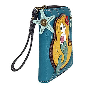 CHALA Zip Around Wallet, Wristlet, 8 Credit Card Slots, Sturdy Pu Leather Blue Mermaid One Size