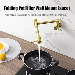 HAIYUNDA Pot Filler Folding Faucets,Wall Mount Pot Filler Kitchen Faucet Solid Brass,Swing Arm Folding Brushed Gold Modern Kitchen Sink Faucet Folding Stretchable with Single Hole Two Handles