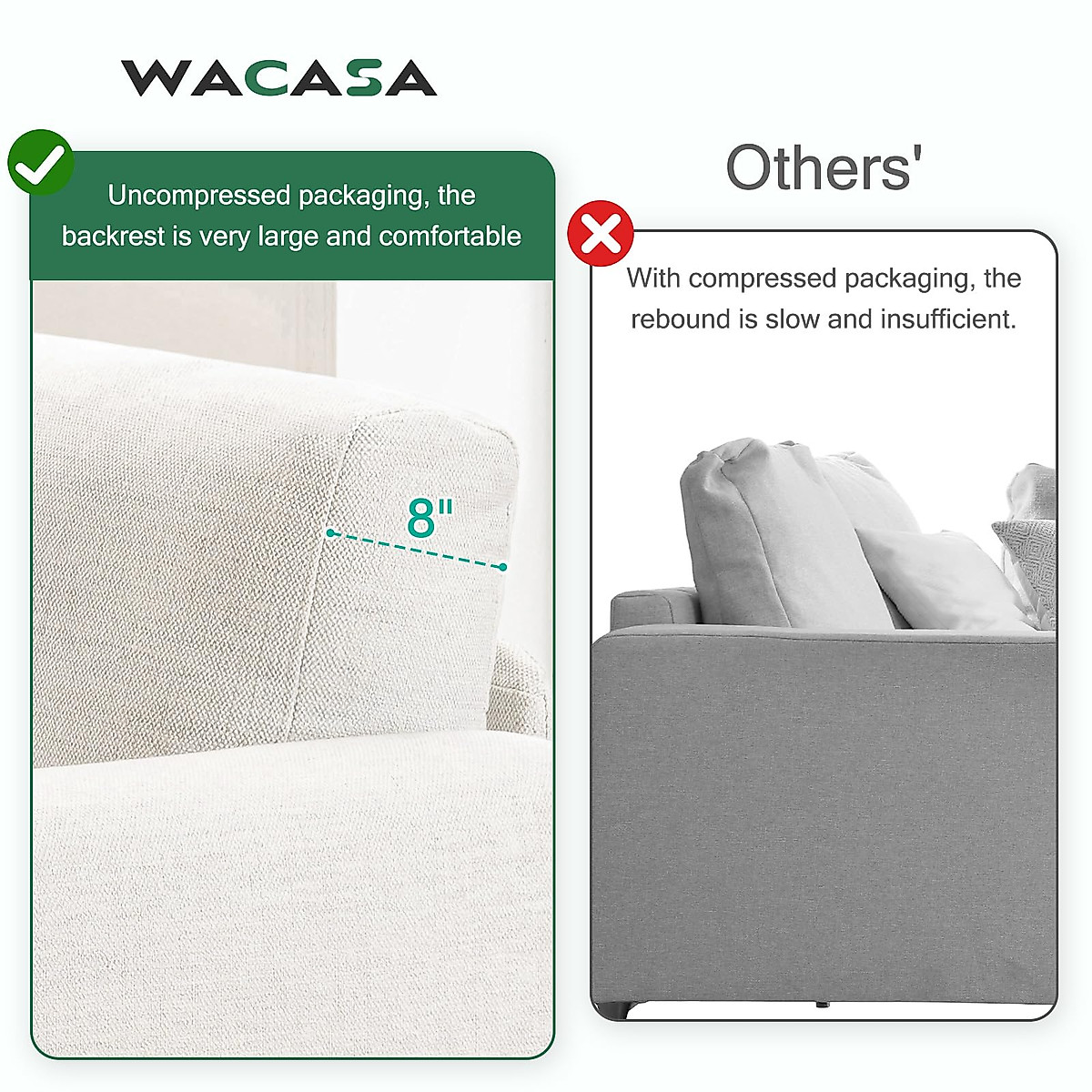 WACASA Convertible Sectional Sofa Couch with Storage, 3 Seat Sofa Modern Linen Fabric Upholstered L-Shaped Couch with 91.5'' Wide Seat, Comfy Sofa Sleeper Couches for Living Room Bedroom, Ivory