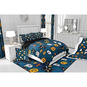 Feelyou Halloween Theme Duvet Cover Horror Pumkin Bedding Set for Kids Boys Girls Cute Ghost Comforter Cover Black Cats Bats Bedspread Cover Bedroom Collection 2Pcs Toddler Size,No Comforter