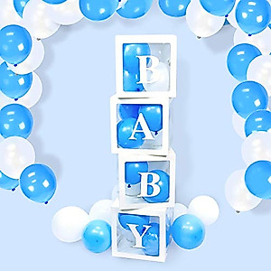 Adorox Baby Balloon Box with 12pc Blue and 12pc White Balloons Baby Shower Boxes Transparent Balloon Box Balloons (Blue)