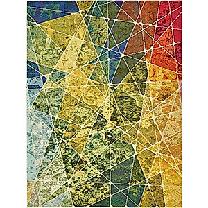 Unique Loom Estrella Collection Mosaic, Distressed, Modern, Abstract, Bright Colors Area Rug, 9 ft x 12 ft, Multi/Green