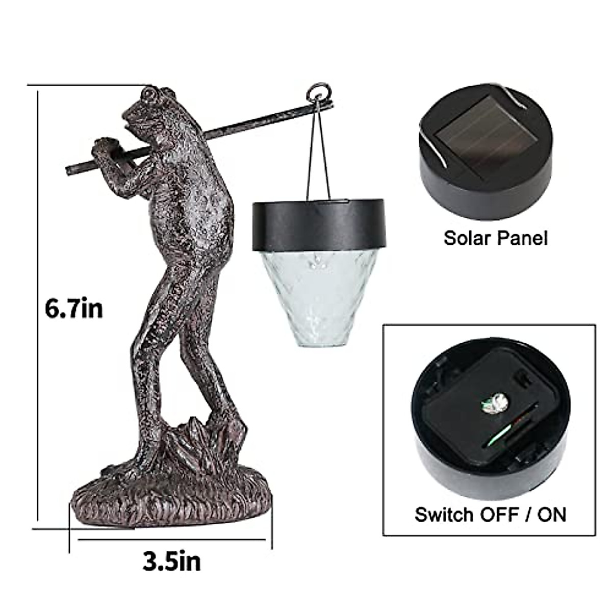 Garden Frog Statues Outdoor Decor with Waterproof Solar Frog Figurine Lights for Patio Yard Lawn Outdoor Decorations 6.6"