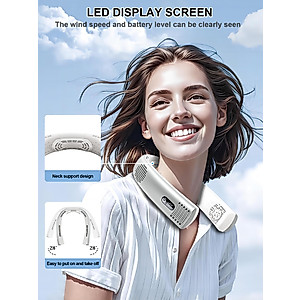 Portable Neck Fan Rechargeable 7000mAh, Bladeless 360° Airflow Cooling Neck Fan Cooler with Necksupport, Quiet Wearable Hands-Free Personal Fan, 4 Turbo, Display, Portable Fan for Hot Flashes/ Travel