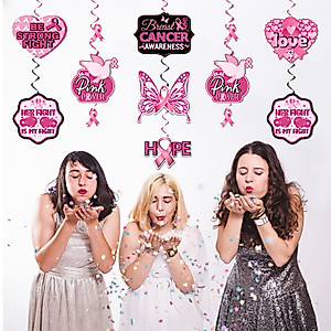 Yingoto 20 Pcs Breast Cancer Awareness Decorations Hanging Swirls, NO-DIY Breast Cancer Decorations, Breast Cancer Decorations for Party Swirls Glitter Foil Ceiling Swirls for Breast Cancer