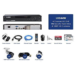 Lorex 4 Camera MPX Wired Home Security Camera System with Flir 4 Channel 1TB DVR and (4) Full HD 1080p Lorex MPX Bullet Camera, 130ft Night Vision, Remote View with Flir Cloud App