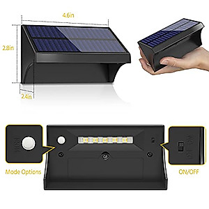 NIORSUN Solar Fence Lights Warm White/Cool White/RGB Solid Color Glow Mode, 6 Pack Solar Outdoor IP65 Waterproof Backyard Wall Light for Deck Step Yard Patio Garden