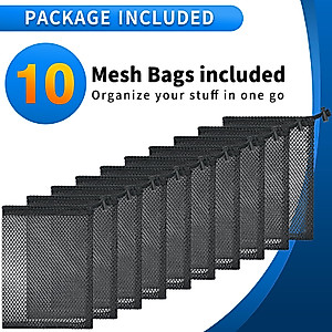 BOJITEXS 10 Pcs Mesh Drawstring Bag 6" x 8" with Cord Lock Closure, Durable Mesh Bag for Laundry Travel Beach Toys Seashell Collecting (Black)