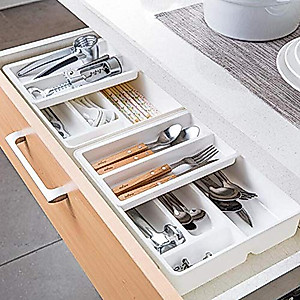weemoment Adjustable, Expandable Compartment Kitchen Cabinet Drawer Organizer Tray - Divided Sections for Cutlery, Serving Spoons, Cooking Utensils, Gadgets - BPA Free, Food Safe