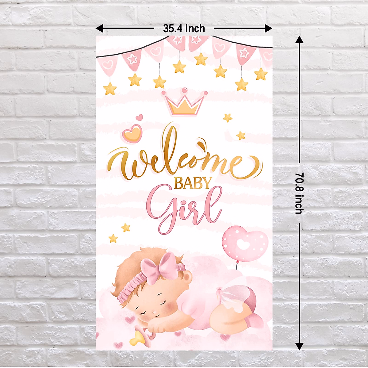 INNORU Welcome Baby Girl Door Banner Decor, Gender Reveal Party Decor, Baby Shower, Girl Theme Birthday Party Photo Booth Backdrop Background Supplies