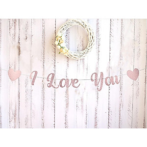 Rose Gold I Love You Banner, Happy Father's Day Father's Birthday Decorations Happy Mother's Birthday,Valentine's Day Party Decorations Wedding Anniversary Bridal Party Photo Props