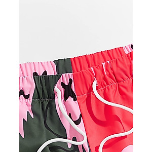 WDIRARA Men's Graphic Print Colorblock Drawstring Waist Active Pocket Shorts Multicolored M