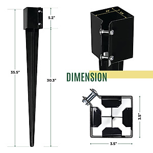 WIMART Fence Post Anchor 4''x4'', Heavy Duty Metal Fence Post Anchor Ground Spike 36''x4''x4'' for Fence, Mailbox, Bird Feeder, Decking. with The Black Powder Coating Cover on The Surface (Set 4)